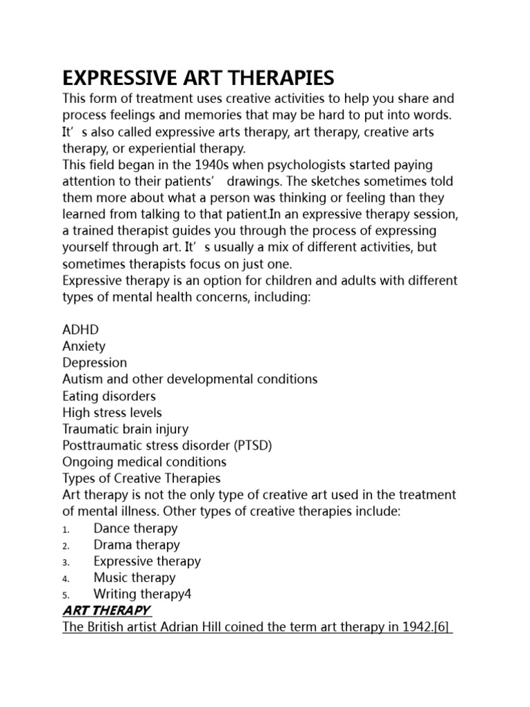 Expressive Art Therapies 20240429102658 | PDF | Psychotherapy | Art Therapy