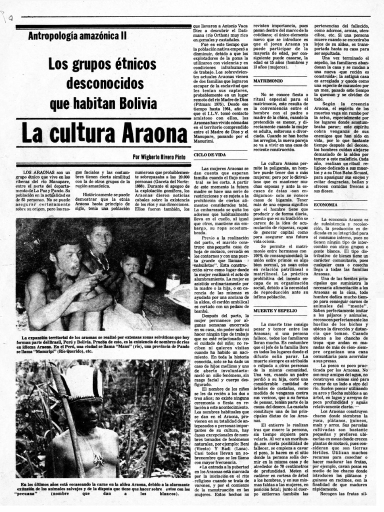 Cultura y costumbres del pueblo Araona | PDF
