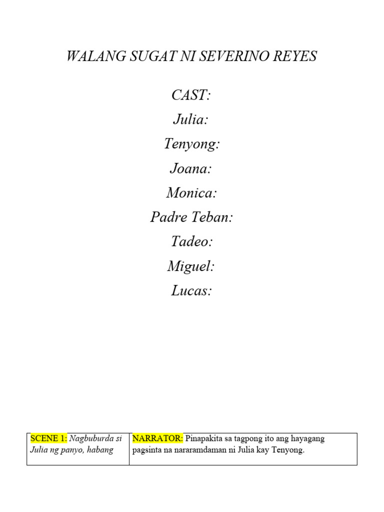 Walang Sugat Ni Severino Reyes Script | PDF Walang Sugat Ni Severino Reyes Script | PDF