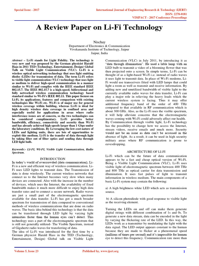 A Review Paper On Li Fi Technolog | Download Free PDF | Radio | Light ...