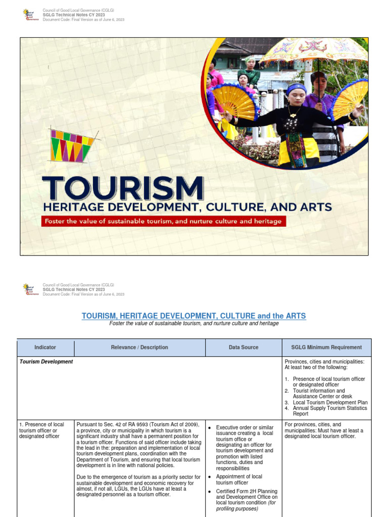 TOURISM HERITAGE DEVELOPMENT CULTURE AND ARTS Technotes As of June 06 ...