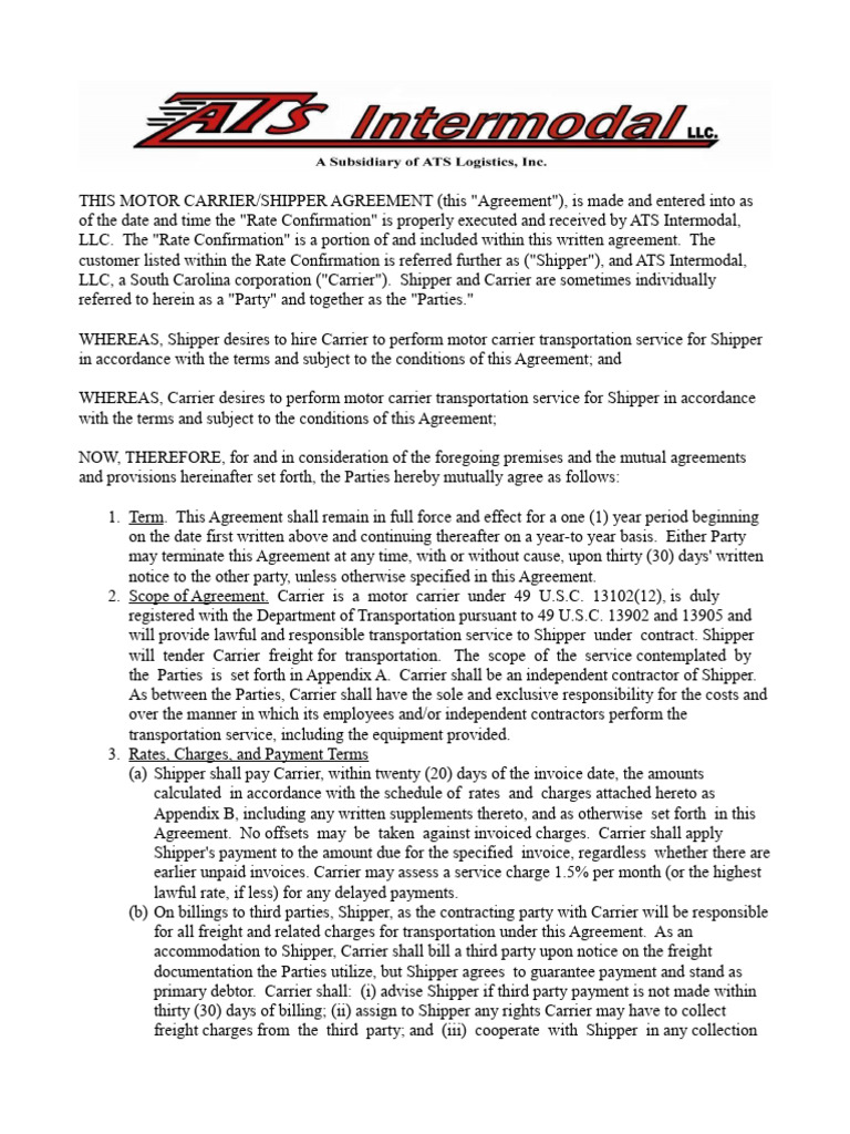 Shipper and Carrier Agreement | PDF | Cargo | Indemnity