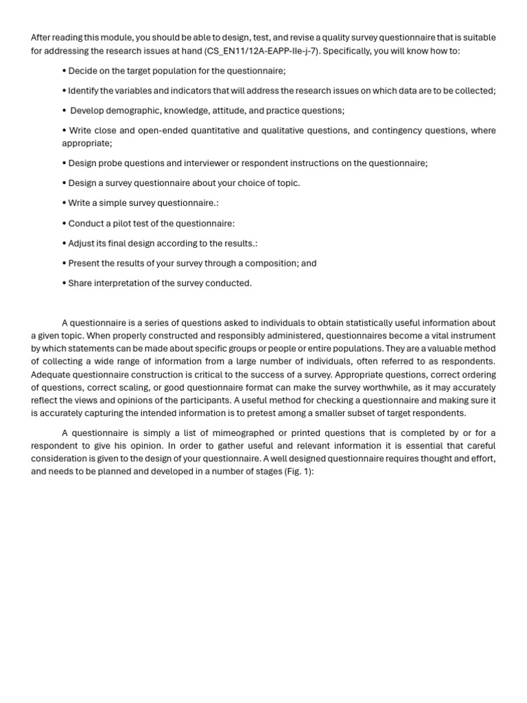 Designing Effective Survey Questionnaires | PDF | Survey Methodology | Questionnaire