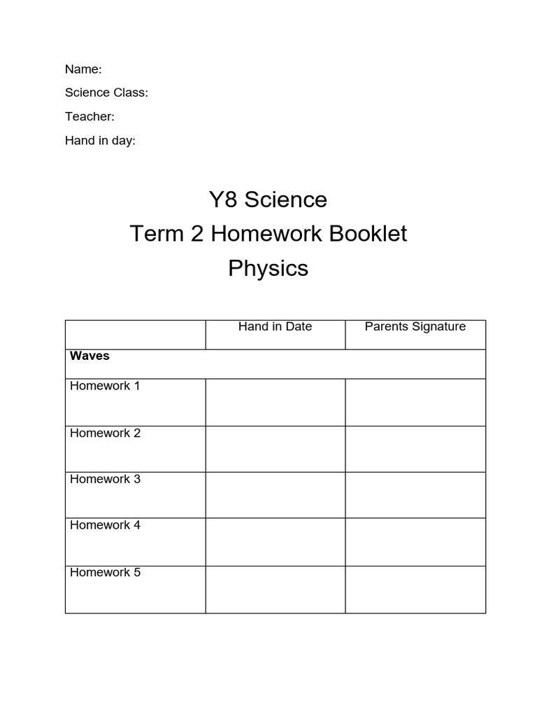 Science - Y8 Physics Homework Term 2 Waves | PDF | Waves | Sound