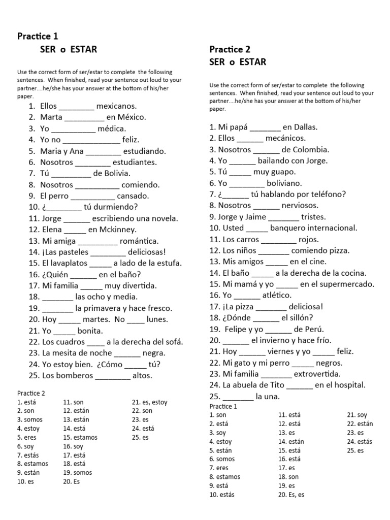 24-ESTAR VERB Conjugations. SER and ESTAR Differences-03-02-2024 | PDF