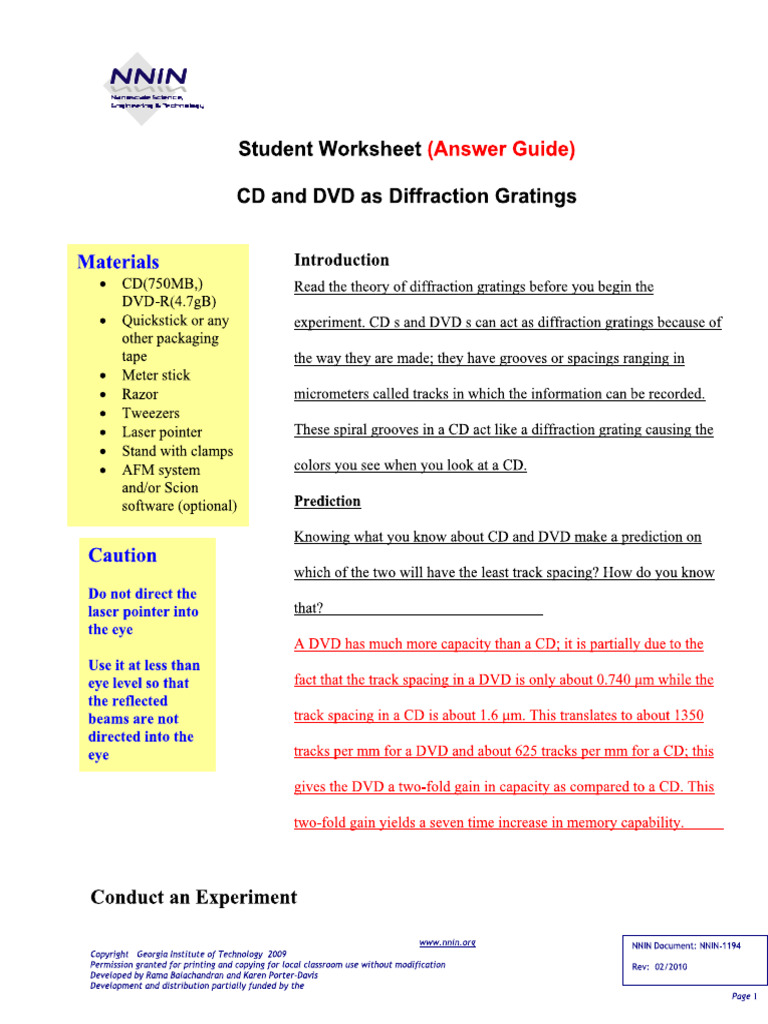 CD - DVD - Diffraction Grating - Part 1 - SG - Answers - 0 | PDF
