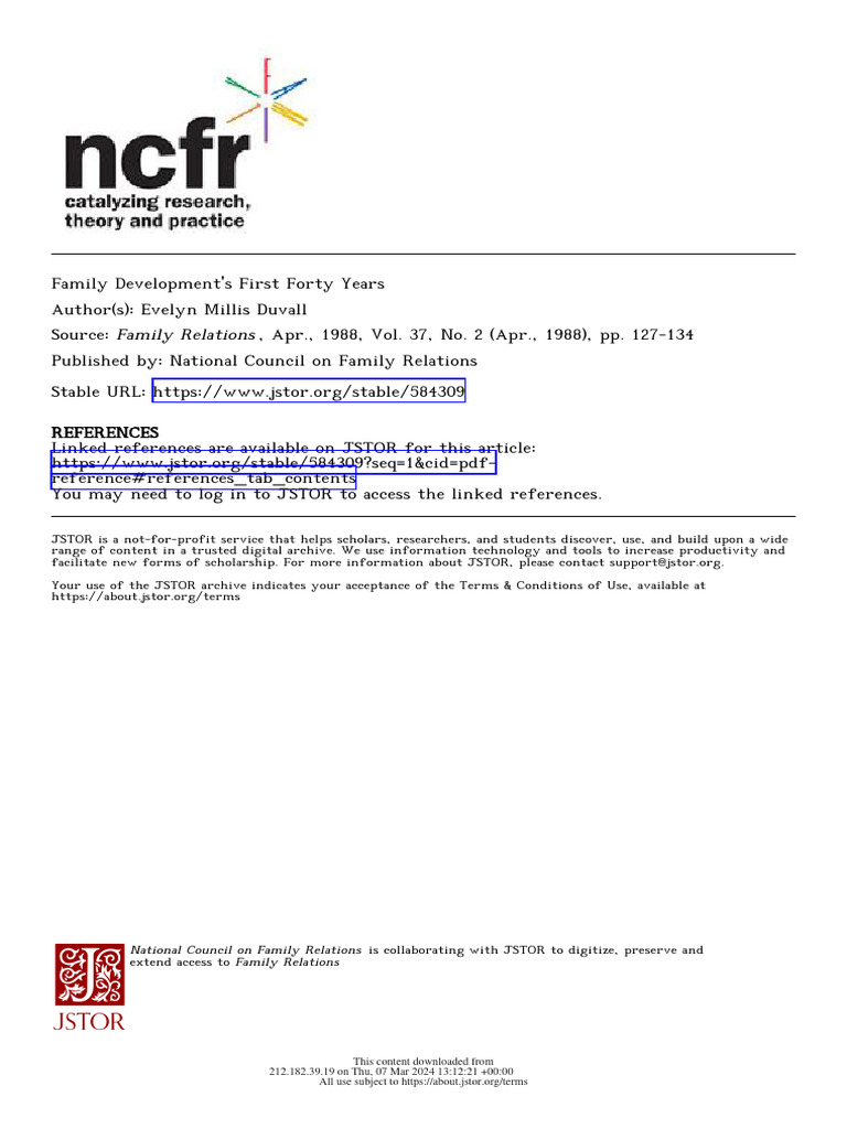 Evelyn Millis Duvall, Family Development's First Forty Years (Cykl ...