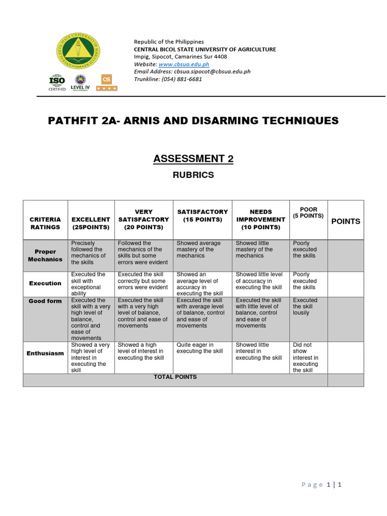 Pathfit 2a Rubrics Assessment 2 | PDF