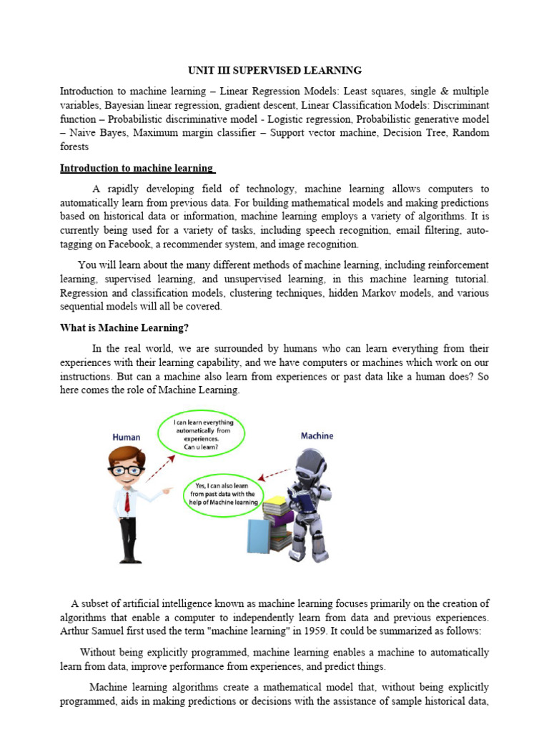 Unit Iii Supervised Learning | PDF | Linear Regression | Machine Learning
