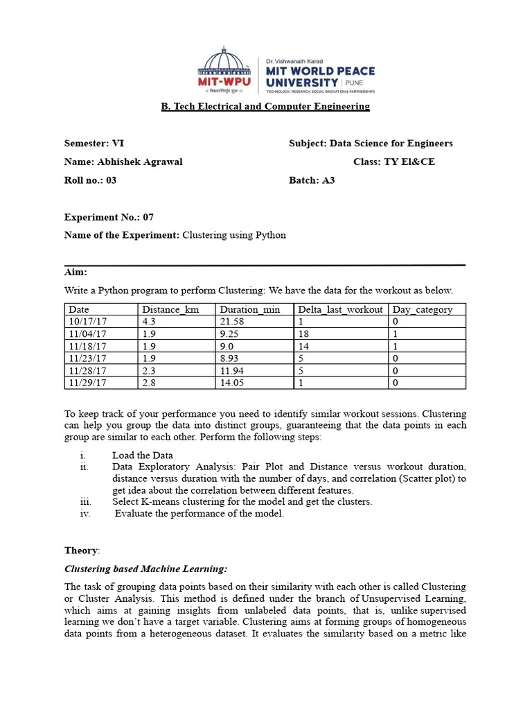 DSE Lab Assignment - Writeup - 7 | PDF | Cluster Analysis | Applied Mathematics