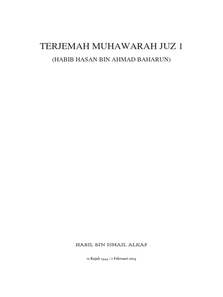 Terjemah Muhawaroh Juz 1 | PDF
