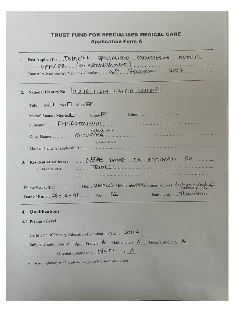 Application Form For Trainee Specialised Registered Medical Officer | PDF