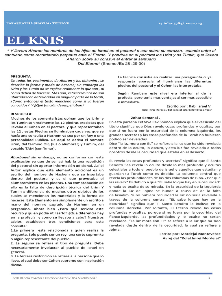 El Kenis Tetzave | Descargar gratis PDF | Calendario hebreo | Pascua