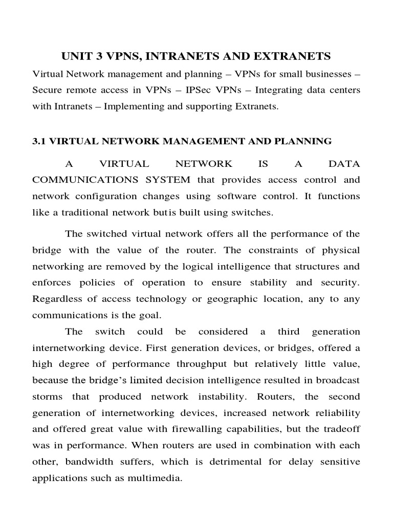 Unit 3 VPNS, Intranets and Extranets | Download Free PDF | Computer Network | Virtual Private ...
