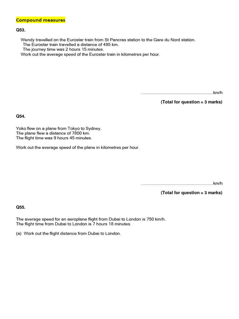 Compound Measures - Speed | PDF | Speed | Quantity