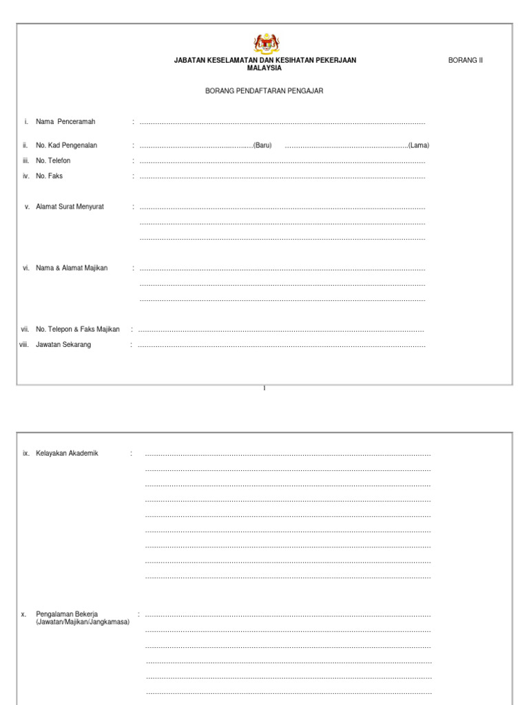 Borang Pendaftaran Pengajar Pdf