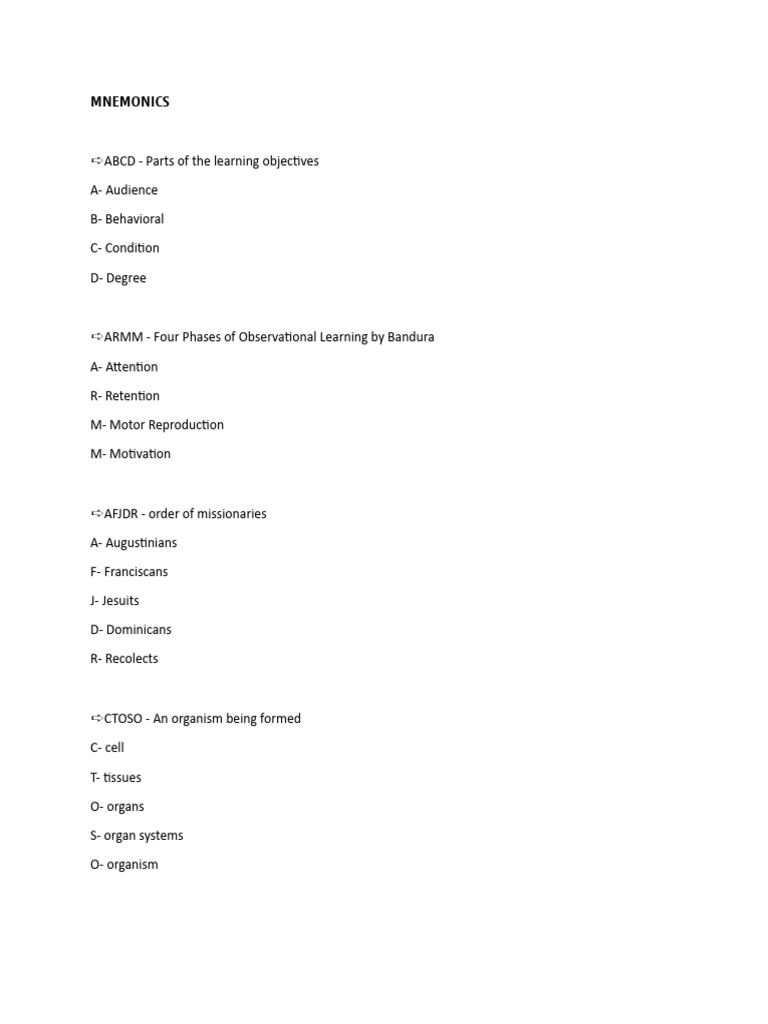 Reviewer Mnemonics | PDF