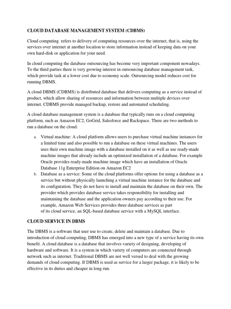 Cloud Database Management System Pdf Cloud Computing Databases 5852
