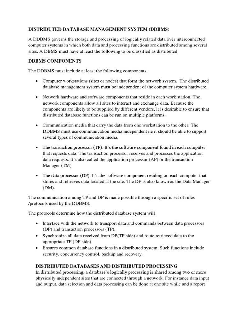 Distributed Database Management System Pdf Databases Process Computing