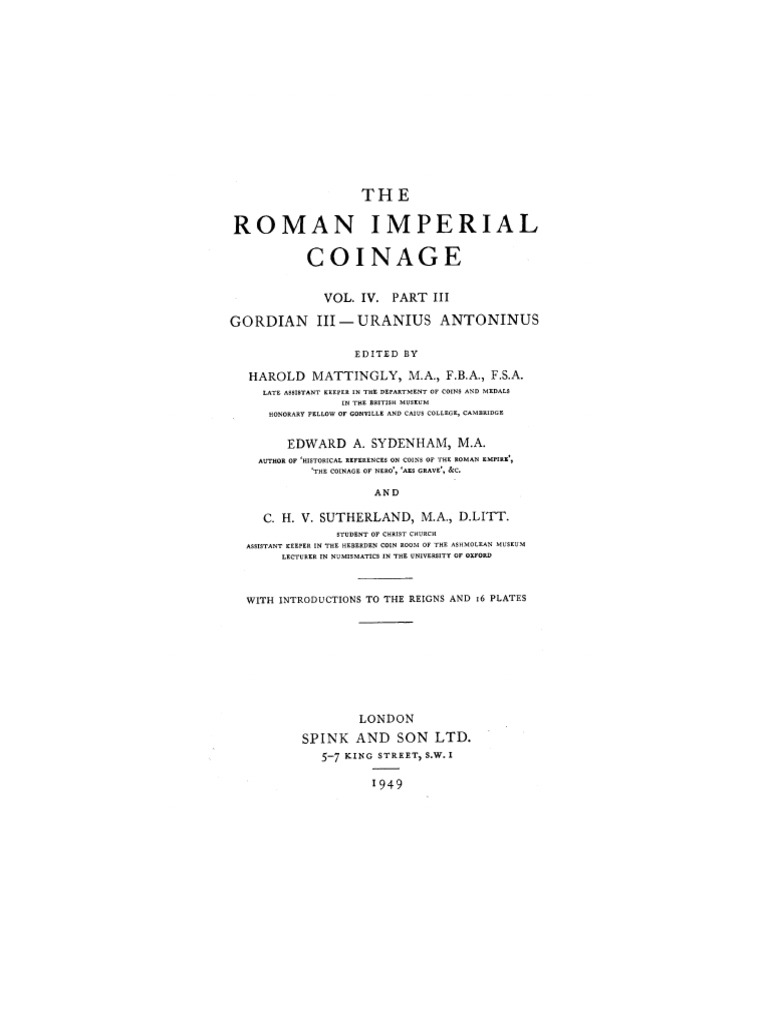 06 The Roman Imperial Coinage Vol IV Part III Gordian III - Uranius ...