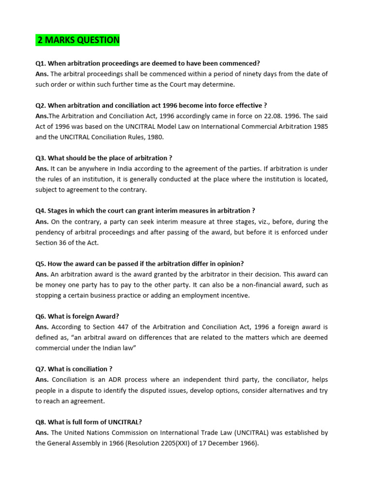 Adr Question and Answer For Exam | PDF | Arbitration | Alternative ...