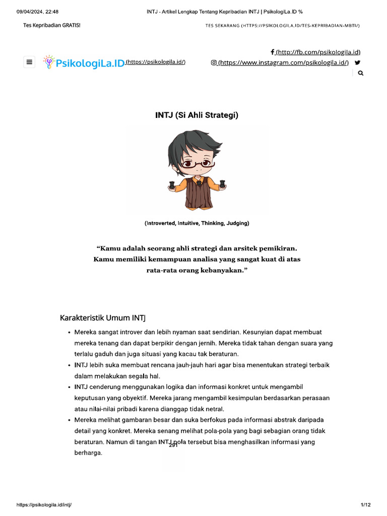 INTJ - Artikel Lengkap Tentang Kepribadian INTJ | PDF