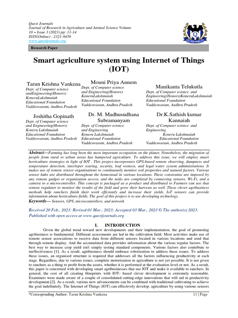 Smart Agriculture System Using Internet | PDF | Internet Of Things | Agriculture