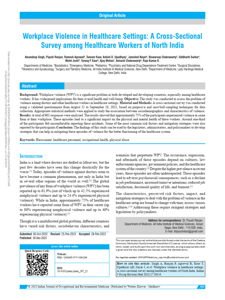 Workplace Violence In Healthcare Settings Pdf Violence