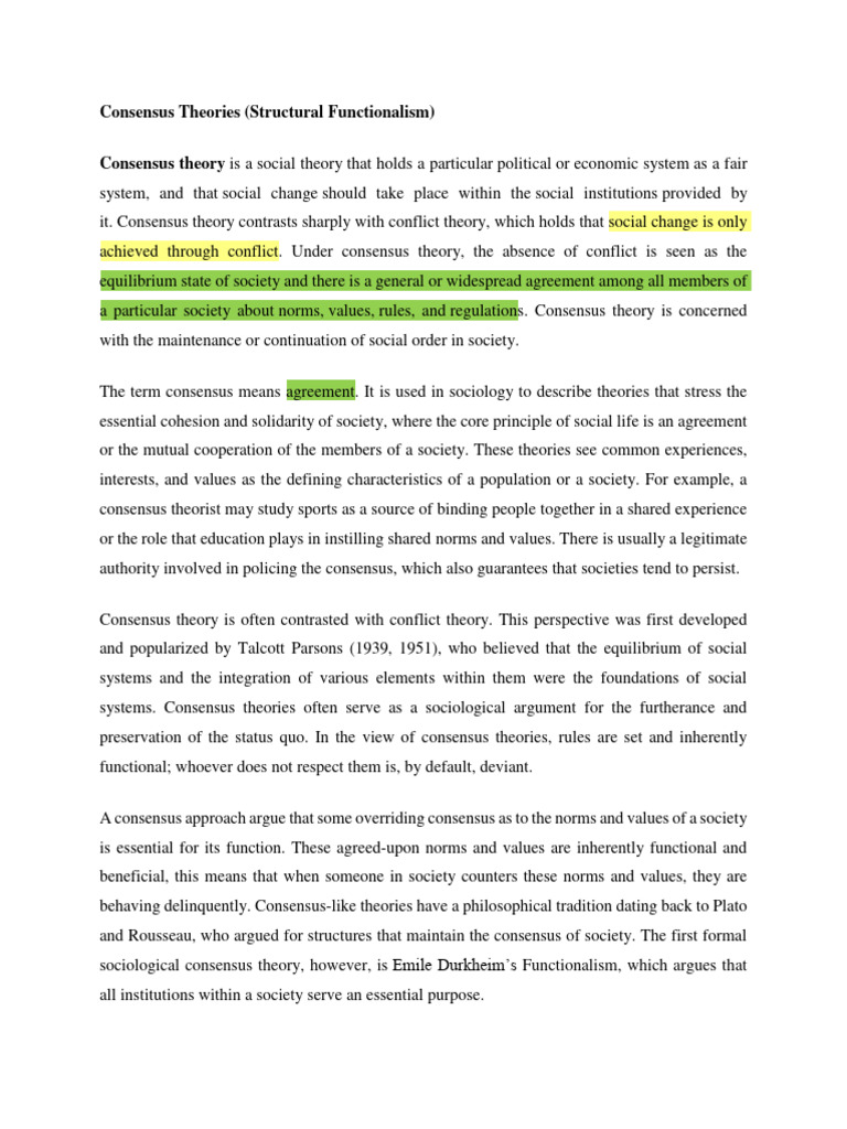 (Mid Term) Consensus Theories | PDF | Deviance (Sociology) | Émile Durkheim