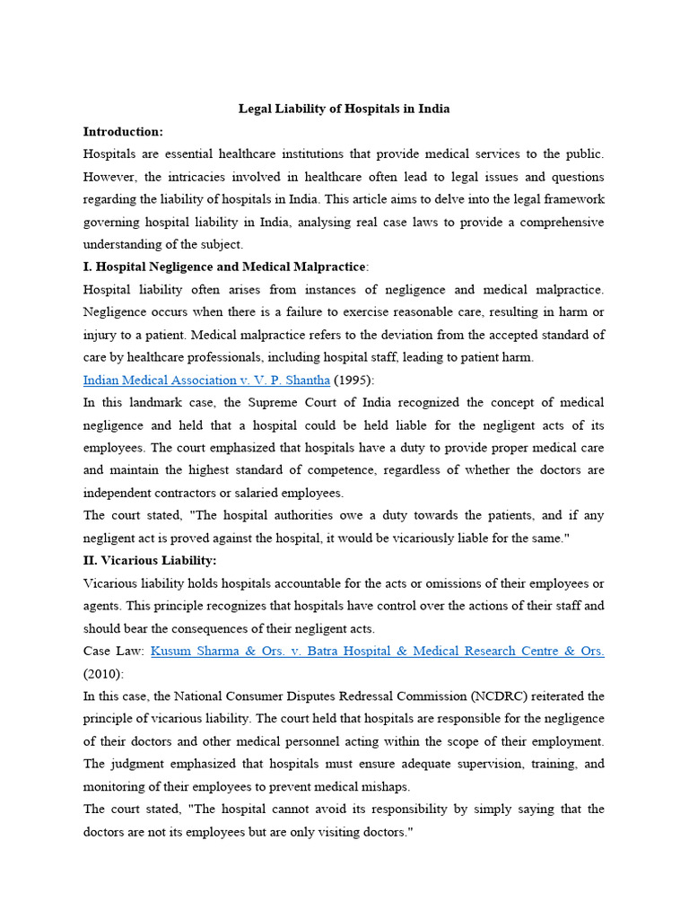 Legal Liability of Hospitals in India | PDF | Legal Liability | Negligence