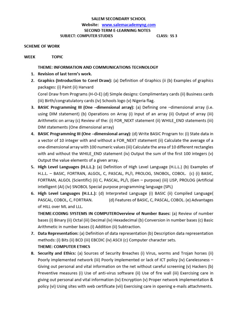 Ss 3 2nd Term Computer Science Pdf Graphics Computer Programming