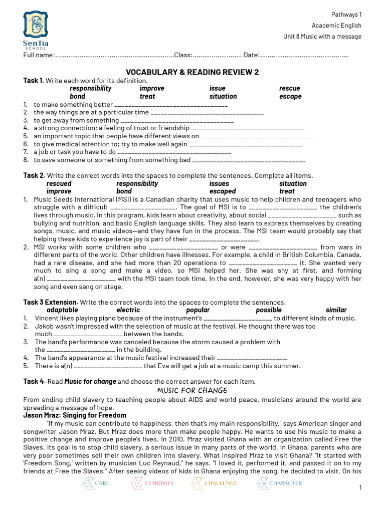 P1 - U8 - Vocabulary & Reading Review 2 | PDF