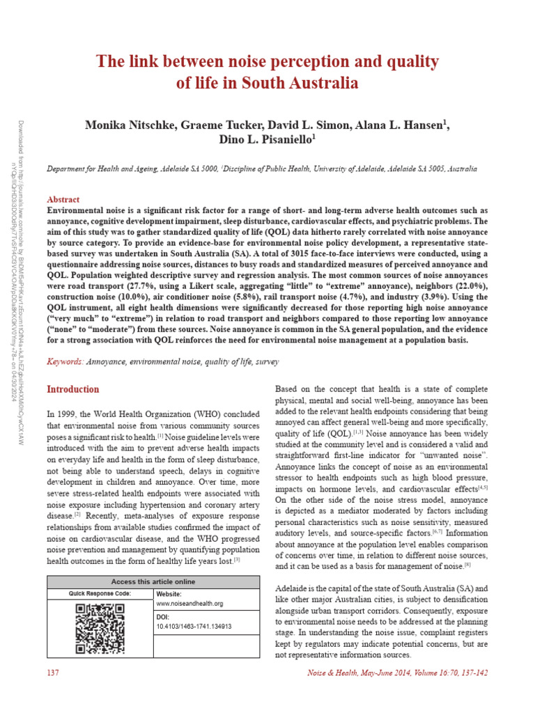 The Link Between Noise Perception and Quality Of.1 | PDF | Survey ...