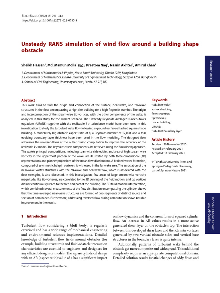 Unsteady Flow Simulation Around Buildings | PDF | Turbulence | Fluid ...
