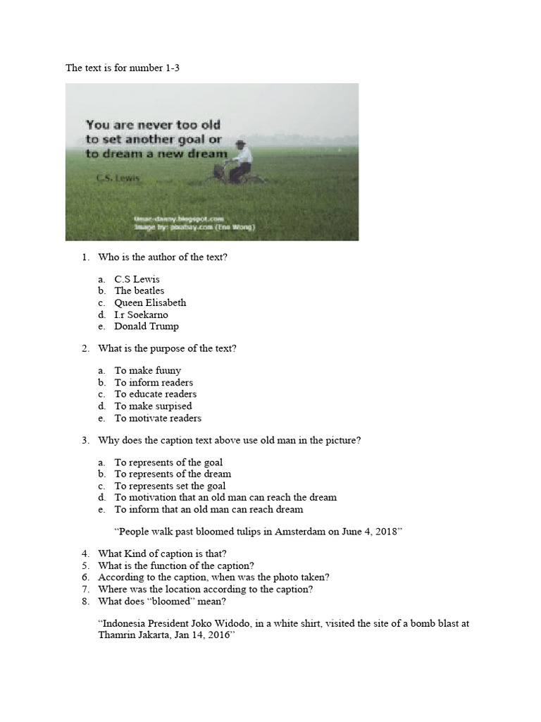 Soal Bahasa Inggris Caption | PDF