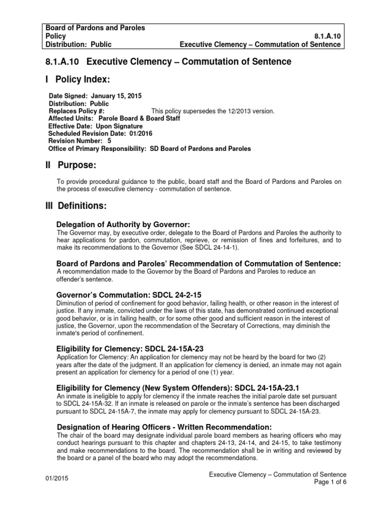8.1.A.10 Executive Clemency Commutations | PDF | Pardon | Parole