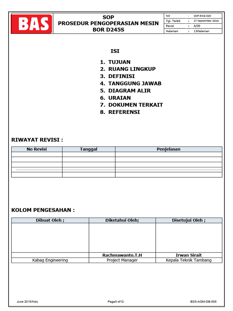 SOP Pengoperasian Mesin Bor D245S | PDF