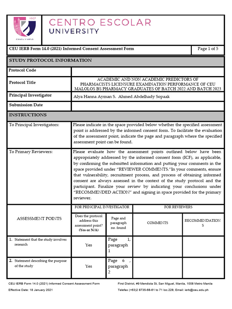 CEU IERB Form 14.0 2021 Informed Consent Assessment Form 2 | Download ...