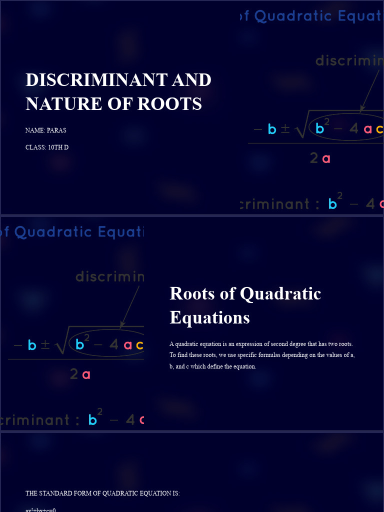 Discriminant and Roots of Quadratics | PDF
