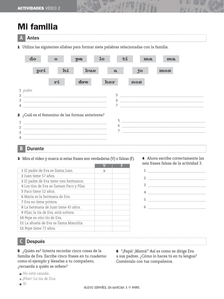Prueba 2 - Mi Familia | PDF