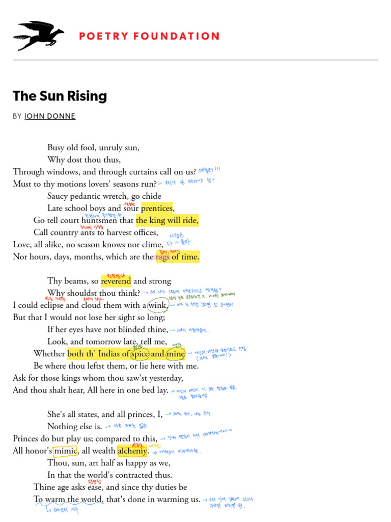 The Sun Rising by John Donne - Poetry Foundation | PDF