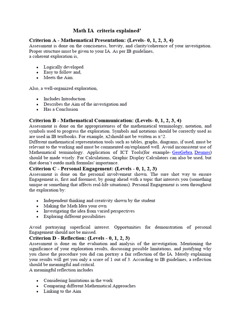 Math IA Criteria Explained | Download Free PDF | Mathematics | Cognition