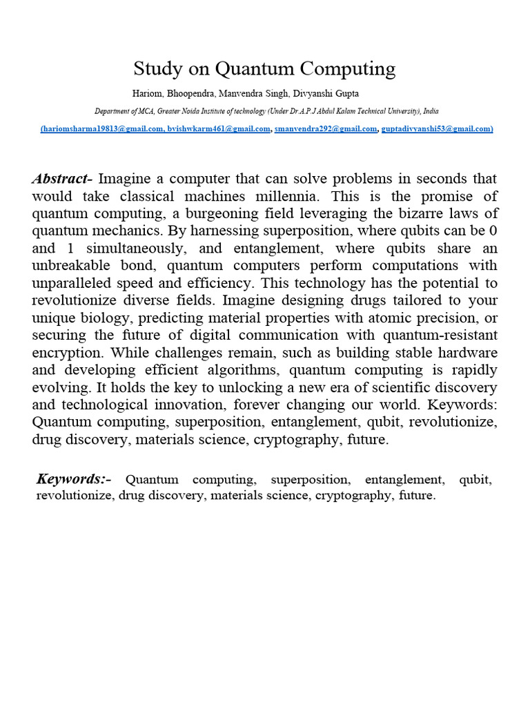 Quantum Computing Study & Applications | PDF | Quantum Computing | Quantum Mechanics
