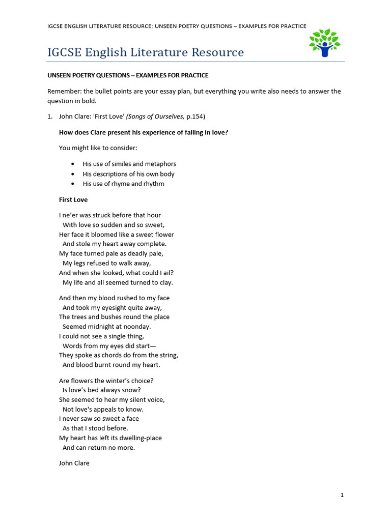 IGCSE Unseen Poetry Practice Questions | PDF | Poetry