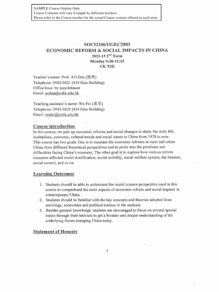 Sample Course Outline Overview | PDF