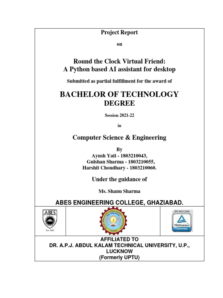 3 - Round The Clock Virtual Friend - Report | PDF | Artificial ...