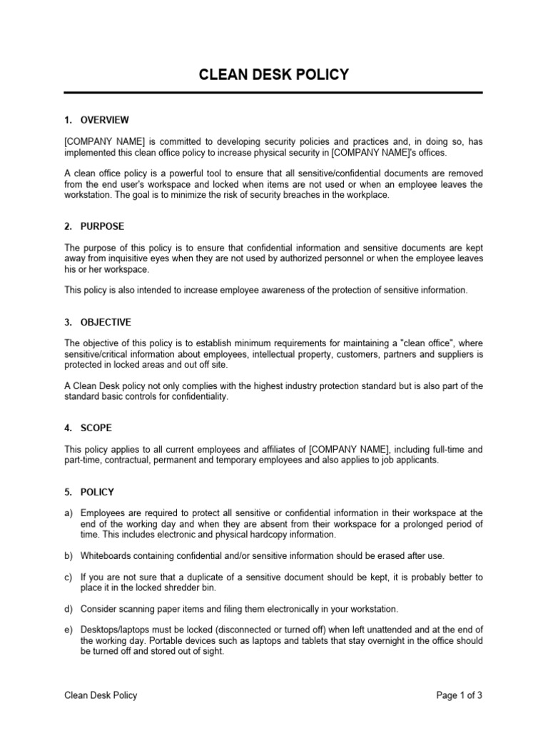 Clean Desk Policy D12629 | PDF | Laptop | Computing