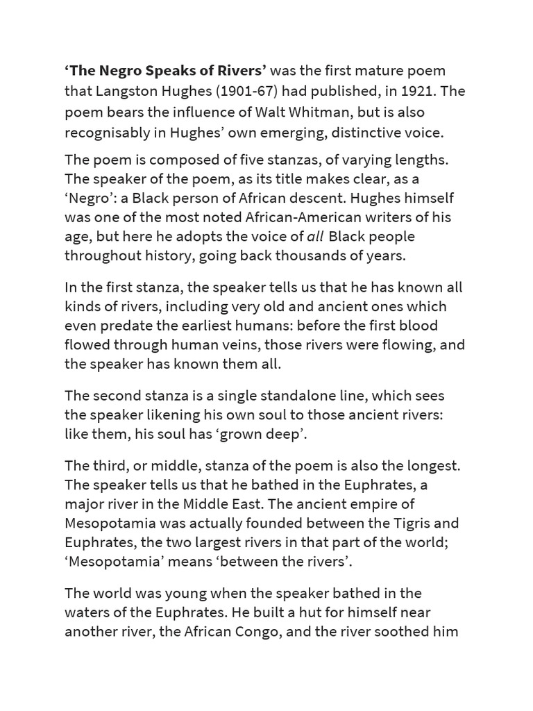 The Negro Speaks of Rivers - Analysis | PDF | Poetry