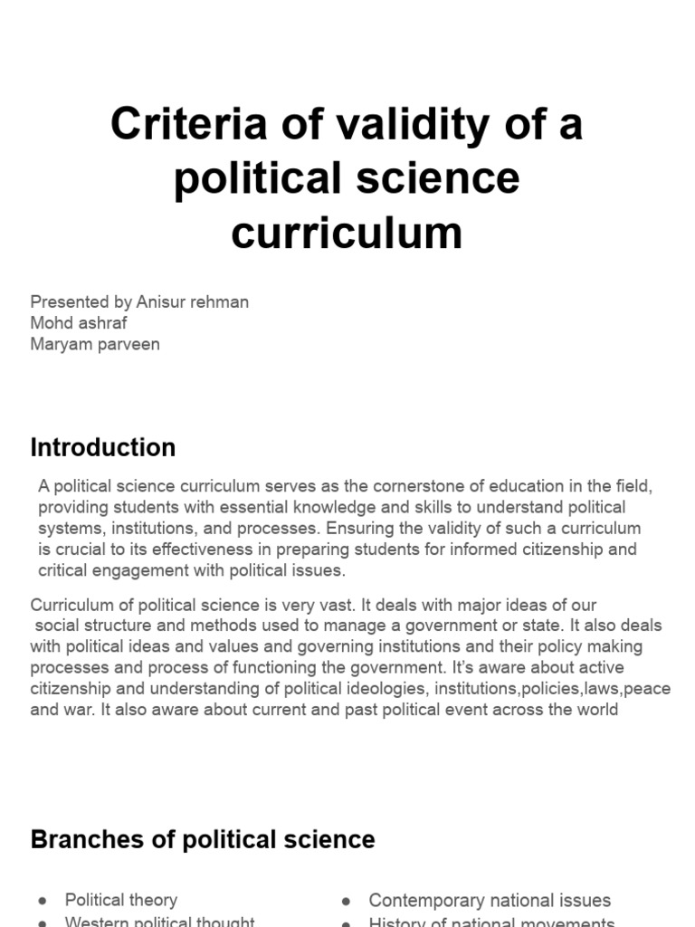 Criteria of Validity of A Political Science Curriculum | PDF | Critical ...
