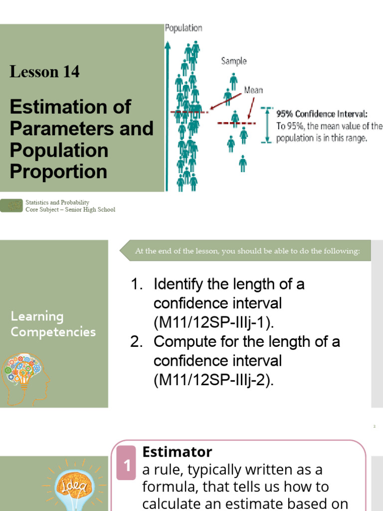 Lesson 14 Estimation Of Parameters And Population Proportion 1 2